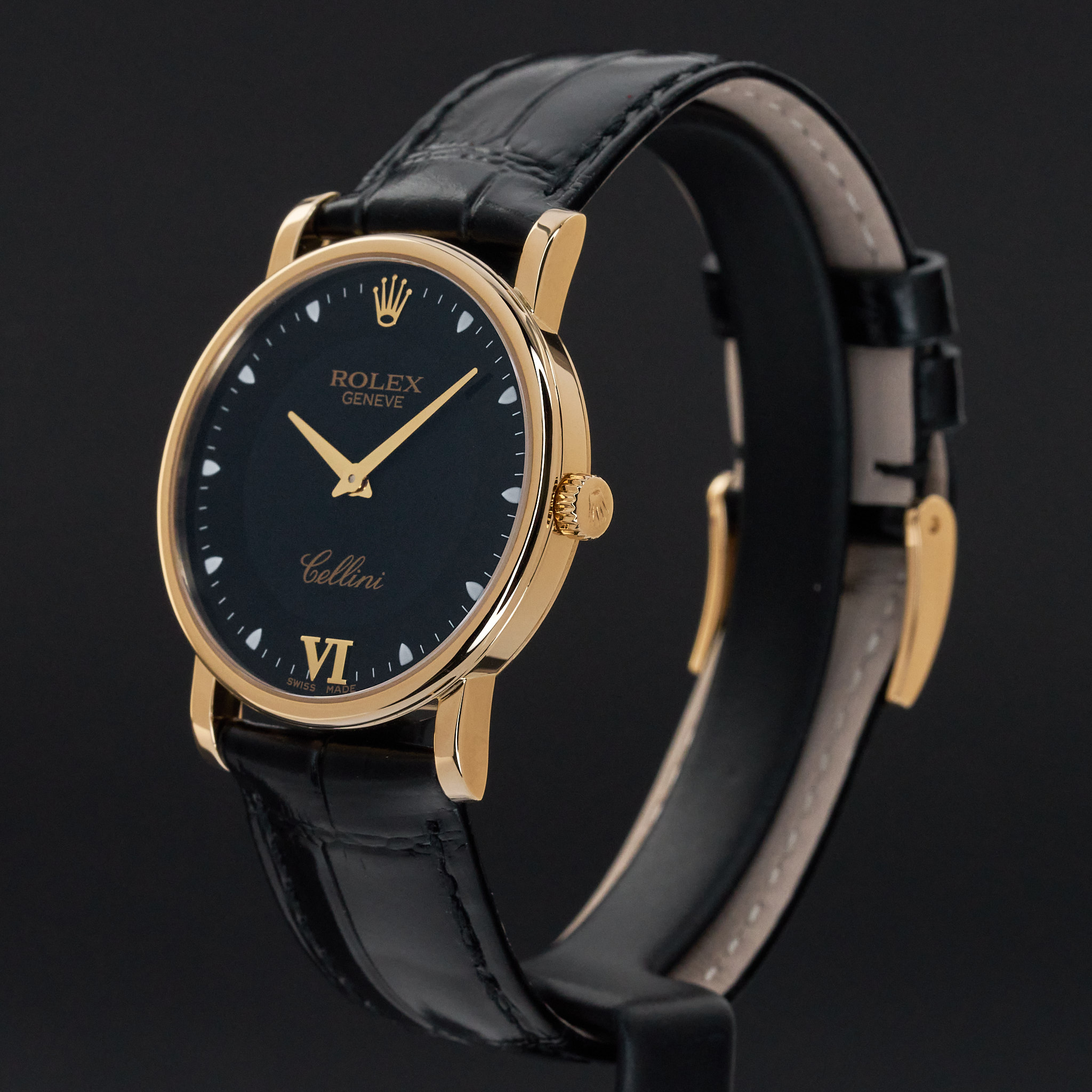 Rolex Cellini, 5115/8, 32mm, 2008, Yellow gold, Black Roman dial ...