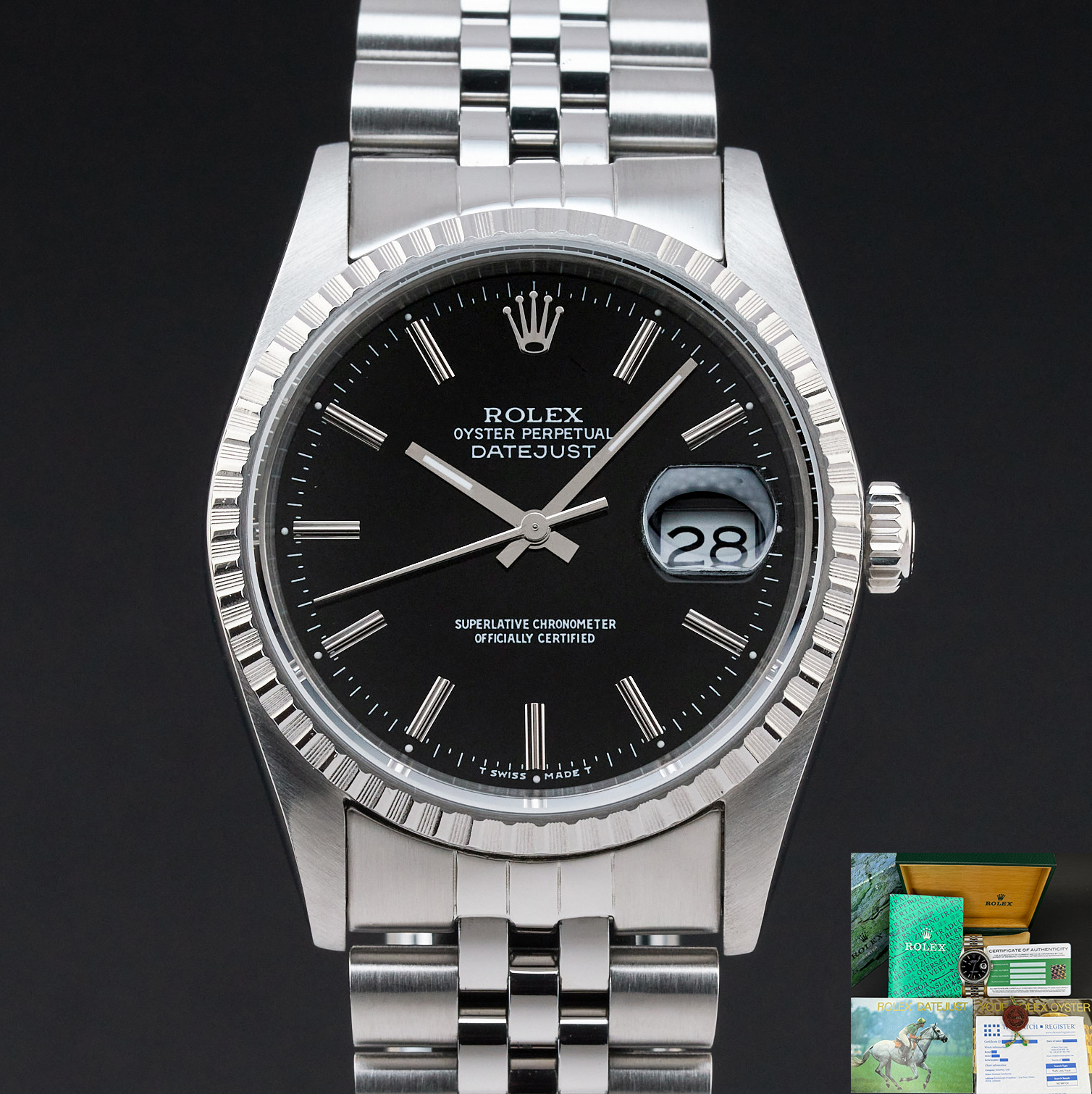Rolex Datejust, 16220, 36mm, 1989, Steel, Black dial, Box, 1y warranty ...
