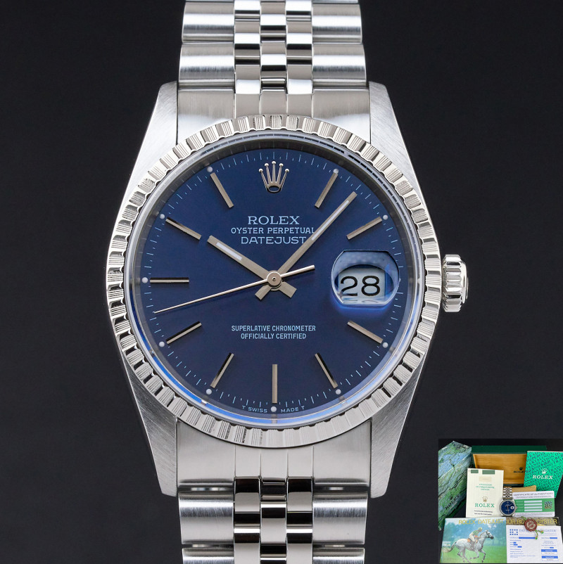 Rolex Datejust, 16220, 36mm, 1991, Steel, Blue dial, Fullset, 1y ...