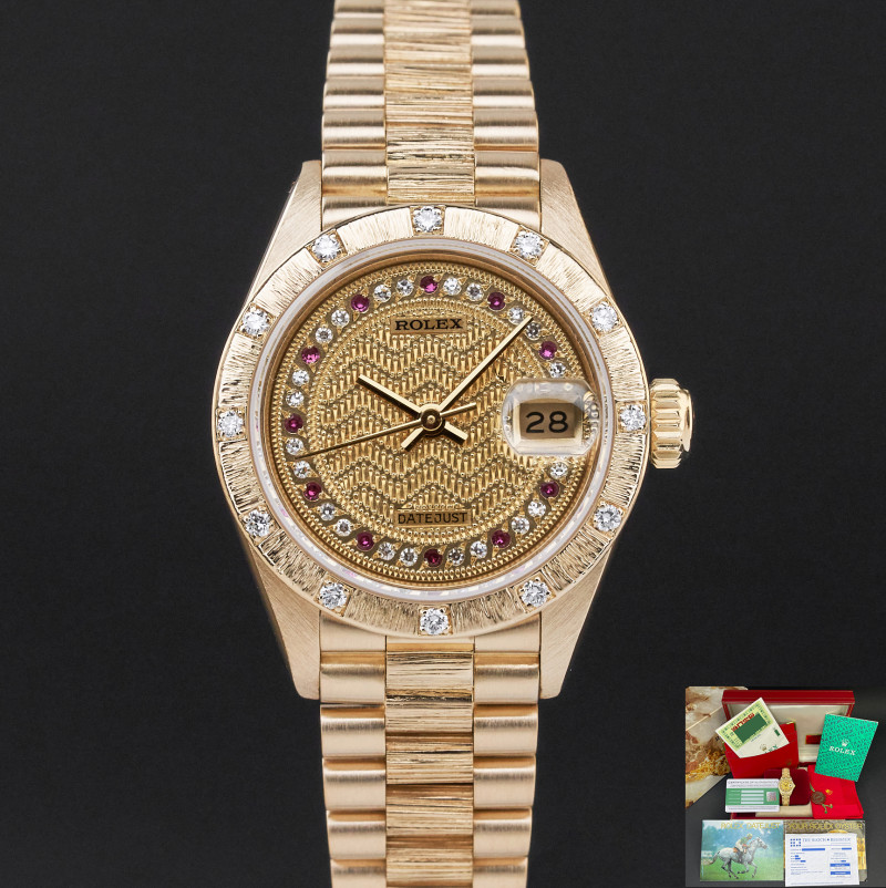 Rolex Lady Datejust, 69288, 26mm, 1988, Yellow gold, Gold String Ruby ...